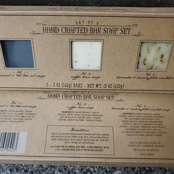 Trader Joe's | Bath | Trader Joes Hand Crafted Soap Set Of 3 Charcoal Coffee Lavender New In Box ...
